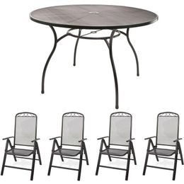 Dema Gartenmöbel Metall ein Tisch rund 120x71cm und vier Stühle