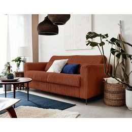 Owen - 3-sizter sofa schlaffunktion - täglicher schlaf - 12 cm matratze - aus cordsamt - terrakotta - Terrakotta