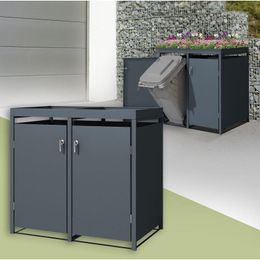 Mülltonnenbox mit Pflanzdach für 2 Tonnen 240L 132x80x124 cm Stahl - ML-Design