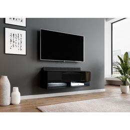 Furnix - tv Lowboard alyx Schrank 100cm mit led- Design Schwarz matt - glänzend Schwarz