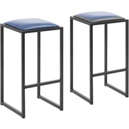 ROYAL CATERING Barhocker 2er-Set Metall Kunstlederpolster Schwarz/Blau Barstuhl outdoor