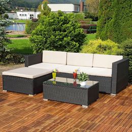 Mucola Lounge Gartengarnitur Sofa Tisch Kissen schwarz Polyrattan Gartenmöbel