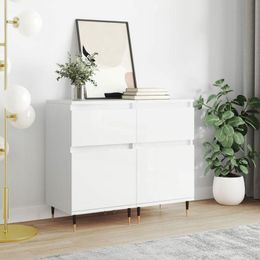 2 Stk.Sideboards Kommoden für das Wohnzimmer - Schränke Anrichten Hochglanz-Weiß 40x35x70 cm Holzwerkstoff -FV17948