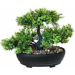 Kunstpflanze Bonsai Buchsbaum 26 x 20 cm im Topf mit Echtsteindeko - Grün