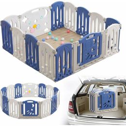 Aufun - Laufstall Baby Laufgitter Klappbar Baby Absperrgitter mit Tür und Spielzeugbrett, 14+2 Panel Blau+Weiß Baby Absperrgitter, Kunststoff (14