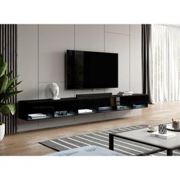 Furnix - TV-Schrank alyx 300 cm Lowboard TV-Kommode Schwarz/Schwarz Glanz
