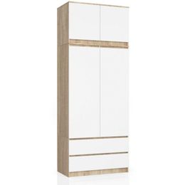 Akord - Kabinett mit überhanden, 90 cm, S90, Matte, System ohne Handle Sonoma / White Eiche 6 Regale 2 Schubladen 2 Türen1