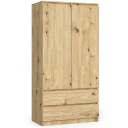 Kleiderschrank Akord S90 Eiche Artisan 90 cm 2 Türen 2 Schubladen 4 Ebenen B90 x H180 x T51 cm