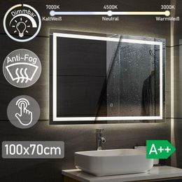Aquamarin - led Badspiegel - 100 x 70 cm, Beschlagfrei, Dimmbar, eek a++, Energiesparend, mit Speicherfunktion - Badezimmerspiegel, led Spiegel,