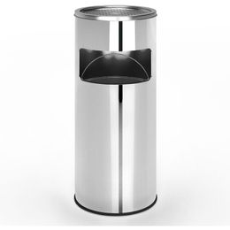 Jago Standaschenbecher mit Mülleimer - 30 Liter, aus Edelstahl/Eisen, 2 in 1, mit Inneneimer, Deckel, Outdoor, 25x60,5 cm, Silber - Aschenbecher,