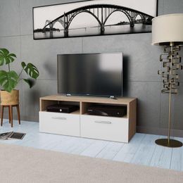 Bonnevie - Moderne TV-Möbel, TV-Lowboard TV-Schrank für das Wohnzimmer Holzwerkstoff 95x35x36 cm Eiche und Weiß -FV62019 - Braun