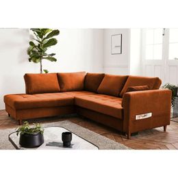 Anna – ecksofa mit schlaffunktion – 5-sitzer – moderner stil – links - rostfarben