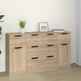 3-tlg. Sideboard-Set Beistellschrank Kommode fuer Flur, Kueche, Esszimmer und Wohnzimmer Sonoma-Eiche Holzwerkstoff XJYX92039 MAISONCHIC