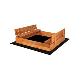 Sandkasten mit Sitzbank 120 x 120 cm Abdeckung Holz imprägniert - marrone