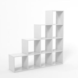 Miadomodo - Treppenregal - Weiß, 10 Fächer, 129,5x29x129,5 cm, für Wohnzimmer, Stabil, Offen, Freistehend, Indoor, aus MDF-Platte - Stufenregal,
