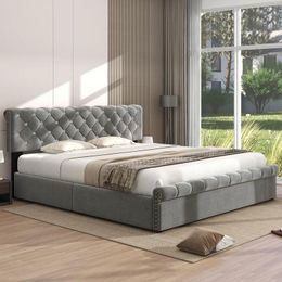 Betten mit Stauraum Hydraulisches Doppelbett 180x200 cm Glasschnalle Höhenverstellbares Kopfteil Samt grau - Grau