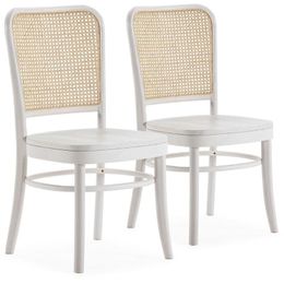 Vs Venta-stock - Stuhl-set 2 Vesta weiße Farbe, Massivholz und natürlichem Rattan - Weiß