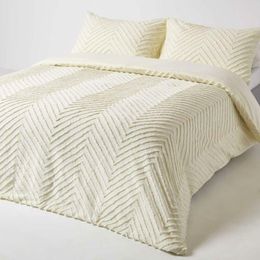 Homescapes - Perkal Bettwäsche 135 x 200 cm off-white aus 100% Baumwolle, getuftet mit Chevron-Muster - Offwhite