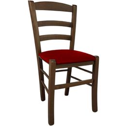 OKAFFAREFATTO - Country-Stuhl aus dunklem Walnussholz mit gepolstertem Sitz aus rotem Kunstleder