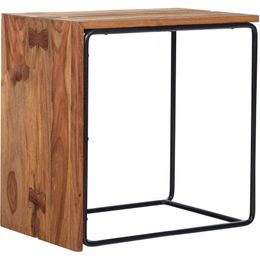 FineBuy - Beistelltisch Sheesham Massivholz / Metall 45x30x45 cm Anstelltisch, Kleiner Sofatisch Rechteckig, Industrial Wohnzimmertisch Couch Modern,