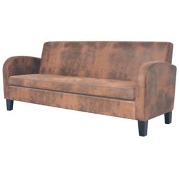 3-Sitzer Sofa Kunstleder Wildleder-Optik Braun - Braun - Prolenta Premium