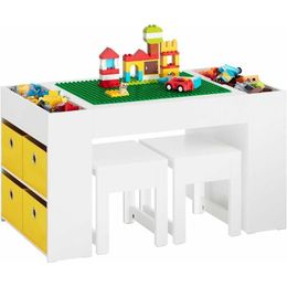 sobuy KMB75-W Kindertisch mit 2 Stühlen Kindersitzgruppe mit Stauraum Spieltisch Kinder multifunktionaler Aktivitätstisch für Kinder Kindersitzgruppe innen