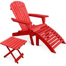 PRIVATEFLOOR Stuhl für den Außenbereich mit Fußhocker und Tisch für den Außenbereich & Garten - Holz - Alana Rot - Hemlock Holz - Rot