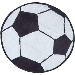 Kinderteppich Fussball 100% Baumwolle, 120 cm - Schwarz, Weiß - Homescapes