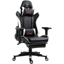 Gaming Stuhl Chair Racing mit Fußstütze und ergonomsichen 4D-Armlehnen, Schwarz/Weiß