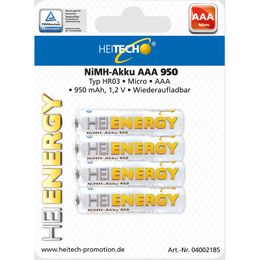 Heitech 4er Pack NIMH-Akku, Micro/AAA / HR03 950 mAh Wiederaufladbare Batterie mit geringer Selbstentladung - Akku für Geräte mit hohem Stromverbrauch