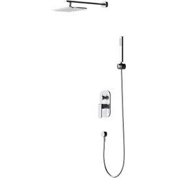 Design Unterputz-Duschsystem Duschset hochglänzend verchromt 250x250mm runder Regen-Duschkopf mit wassersparender Kopfbrause und Duscharmatur
