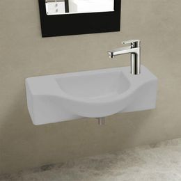 MAISONCHIC Keramik Waschbecken Aufsatzwaschtisch Waschschale für Badezimmer mit Hahnloch weiß DE53302