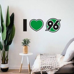 Fußball Wandtattoo Hannover 96 Schwarz Grün Schriftzug Aufkleber i love Herz Wandbild selbstklebend 140x52cm - grün