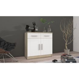 Kommode Sideboard paris 2F-2S Wohnwand Wohnzimmer Anbauwand Weiss + Sonoma Eiche