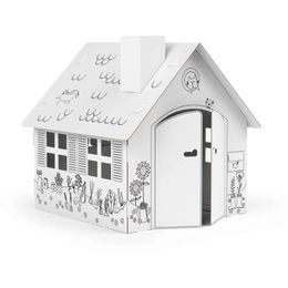 Spielhaus xxl 1,2 x 1,15 x 1,13 m aus Pappe Pappspielhaus Karton Haus - Spielhaus Gartenhaus zum Ausmalen - Foldzilla