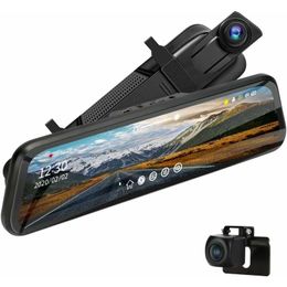 Mumu - 10'' Rückfahrkamera-Spiegel-Dashcam mit Kabelsatz, 24-Stunden-Parküberwachung Dashcam Auto-Rückspiegel 10'' Full hd 1080P Touchscreen 170°