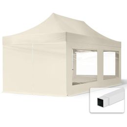 3x6 m Faltpavillon, economy Stahl 30mm, Seitenteil mit Panoramafenster, creme - crème