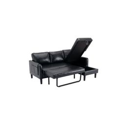 Okwish - Anbau-Sofa, wendbares Anbau-Schlafsofa, Anbau-Sofa mit Stauraum-Chaise Schwarz