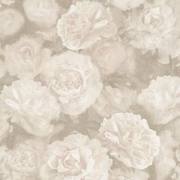 Rosen-Tapete Pastell Créme 374023 | Englische Tapete Pfingstrosen Blüten 37402-1 | Vliestapete Rosen Romantisch für Wohnzimmer, Schlafzimmer! - Beige