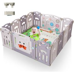 Laufstall für Babys Laufgitter 14 Paneele, 150x150x60cm, Faltbar, Grau und Weiß, mit Tür und Spielzeugboard - Swanew