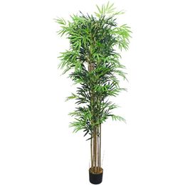 Bambus Bambus-Strauch Kunstpflanze Kunstbaum Bambusbaum Baum Künstliche Pflanze Bamboo Künstlich Echtholzstamm Innendekoration Deko 210 cm Decovego