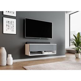 Furnix - tv Lowboard alyx Fernsehschrank 100 cm- ohne led Weiß matt-Glänzend Grau - Weiß