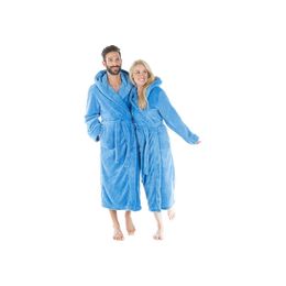 CelinaTex Bademantel Morgenmantel Kapuze Fleece wadenlang für Sie&Ihn Samos XS blau