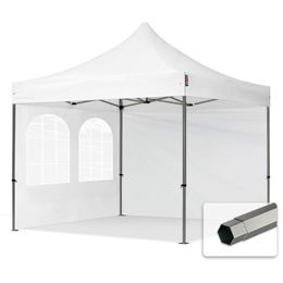 3x3 m Faltpavillon, premium Stahl 40mm, Seitenteile mit Sprossenfenstern, weiß - weiß