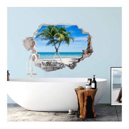 K&L WALL ART K&L Wall Art Wandtattoo 3D Wandtattoo Aufkleber Badezimmer Palmen Strand Atlantischer Ozean