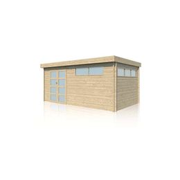 Gerätehaus Modern 485x405 Gartenhaus aus Holz, Geräteschuppen mit 44 mm Wandstärke, Gerätehütte mit Montagematerial - Naturbelassen - Alpholz