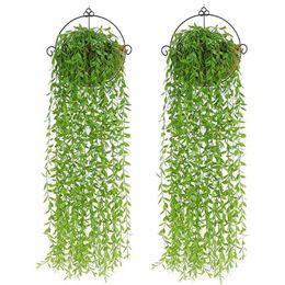Minkurow - 2 Stück Hängende Kunstpflanze, 95 cm Kunstpflanzen Efeu Weidenblätter Kunststoffpflanzen, Hochzeitsgarten Hängepflanze Dekoration-A