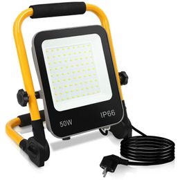 50W Fluter stativ led Fluter Flutlicht Kaltweiß Gelb Stativ Baustrahler Scheinwerfer Baulampe Außenbereich Innen Garten Garage - kaltweiß - VINGO