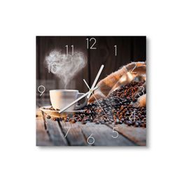 DEQORI Wanduhr 'Rustikale Kaffeeliebe' (Glas Glasuhr modern Wand Uhr Design Küchenuhr)