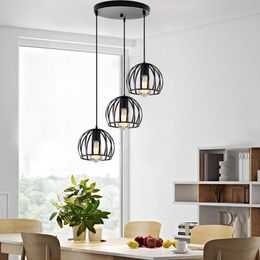 Axhup - Pendelleuchte Runden, 3 FlammigHängelampe in Industri Design, E27 Fassung Deckenlampe für Wohnzimmer Esszimmer (Schwarz)